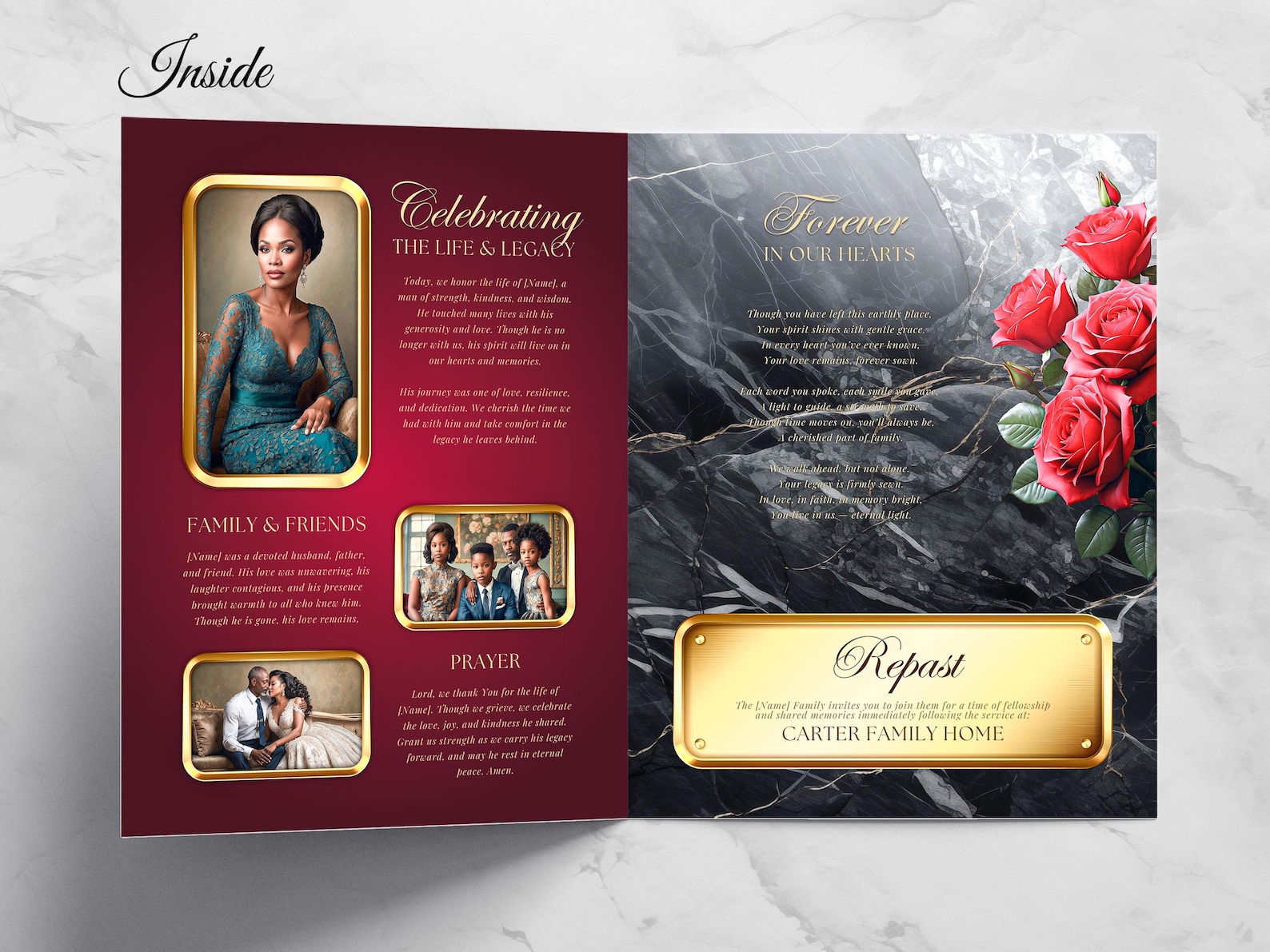 8.5"x 11" Funeral Program Template Red – Bifold 4-page, Obituary ...