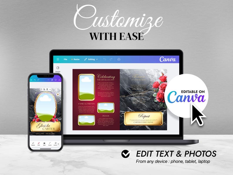 8.5"x 11" Funeral Program Template Red – Bifold 4-page, Obituary ...