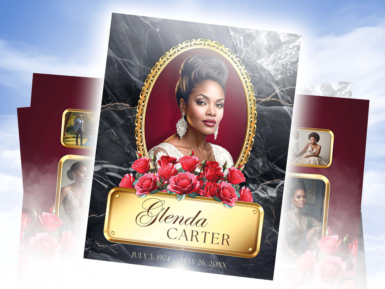 Red Roses Funeral Program Template, Celebration of Life, Printable ...