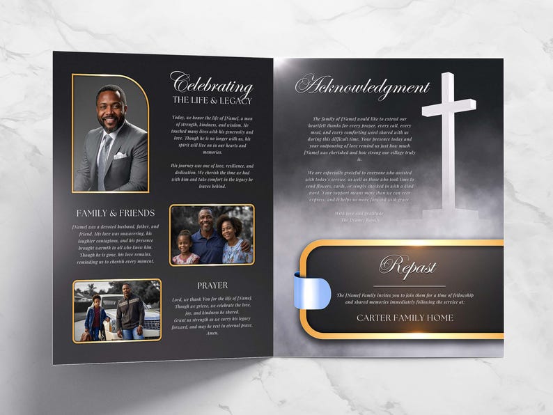 Men's Funeral Program Template - 8-page Funeral Booklet - Obituary ...
