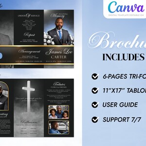 Mens Funeral Program Template - Obituary Trifold Template for Men ...