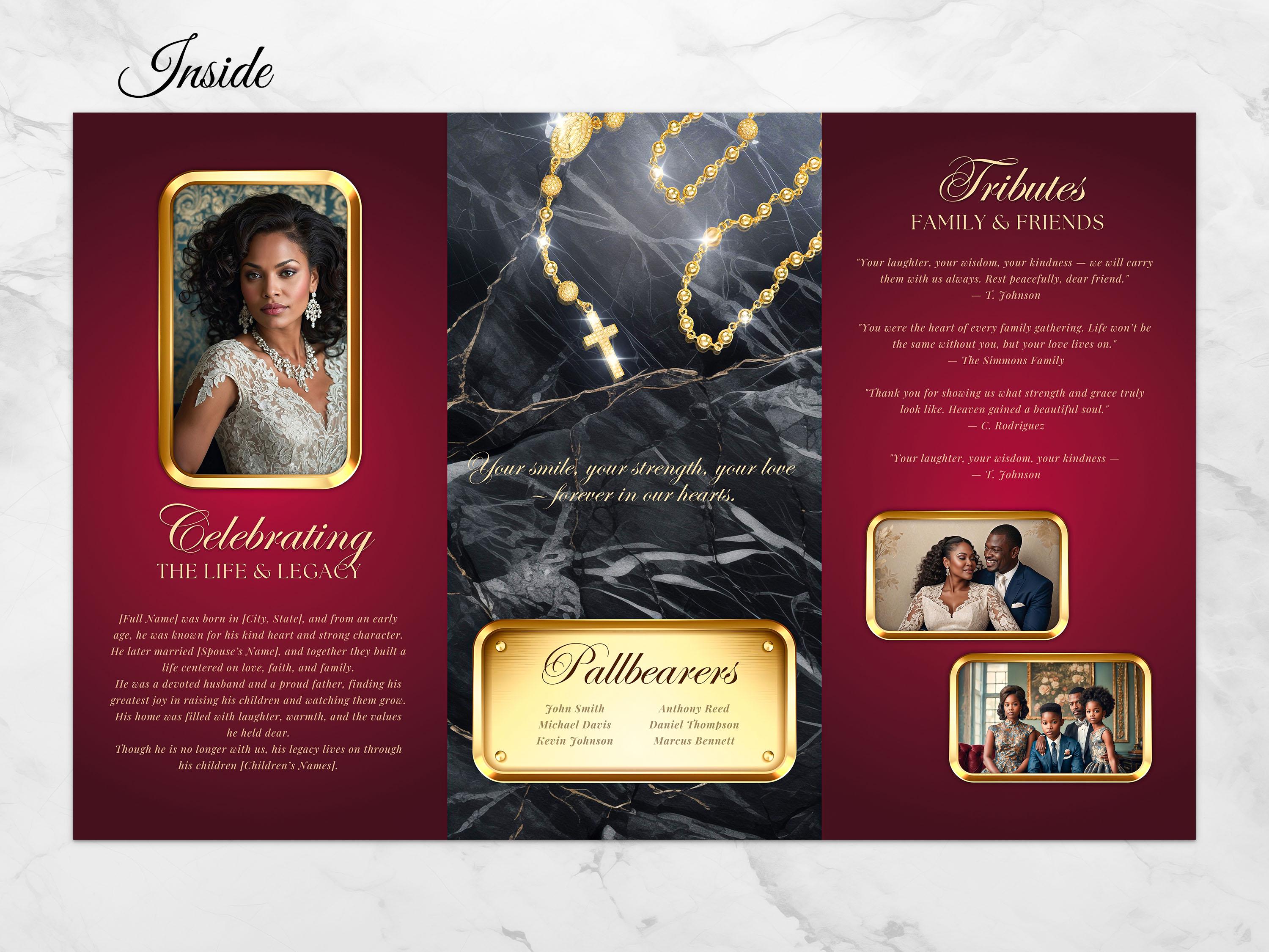 Women Funeral Program Template - Obituary Trifold Template for Lady ...