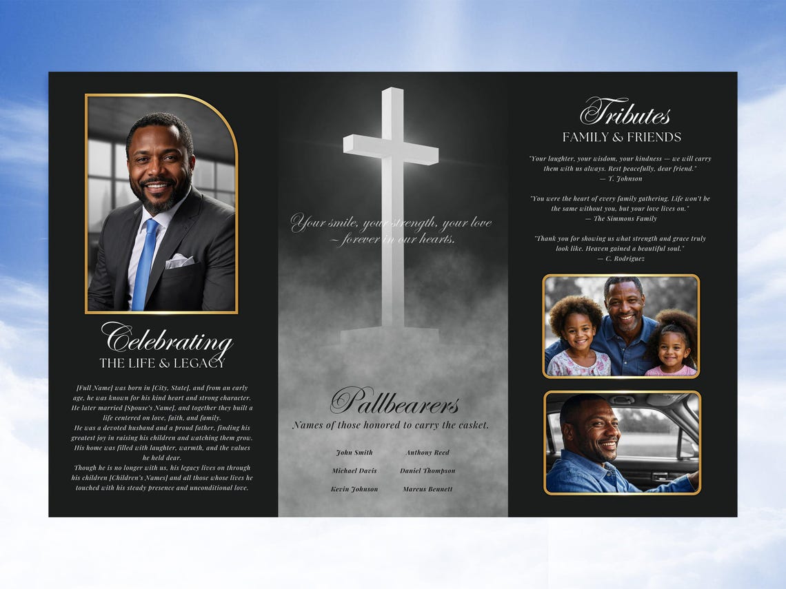 Mens Funeral Program Template - Obituary Trifold Template for Men ...
