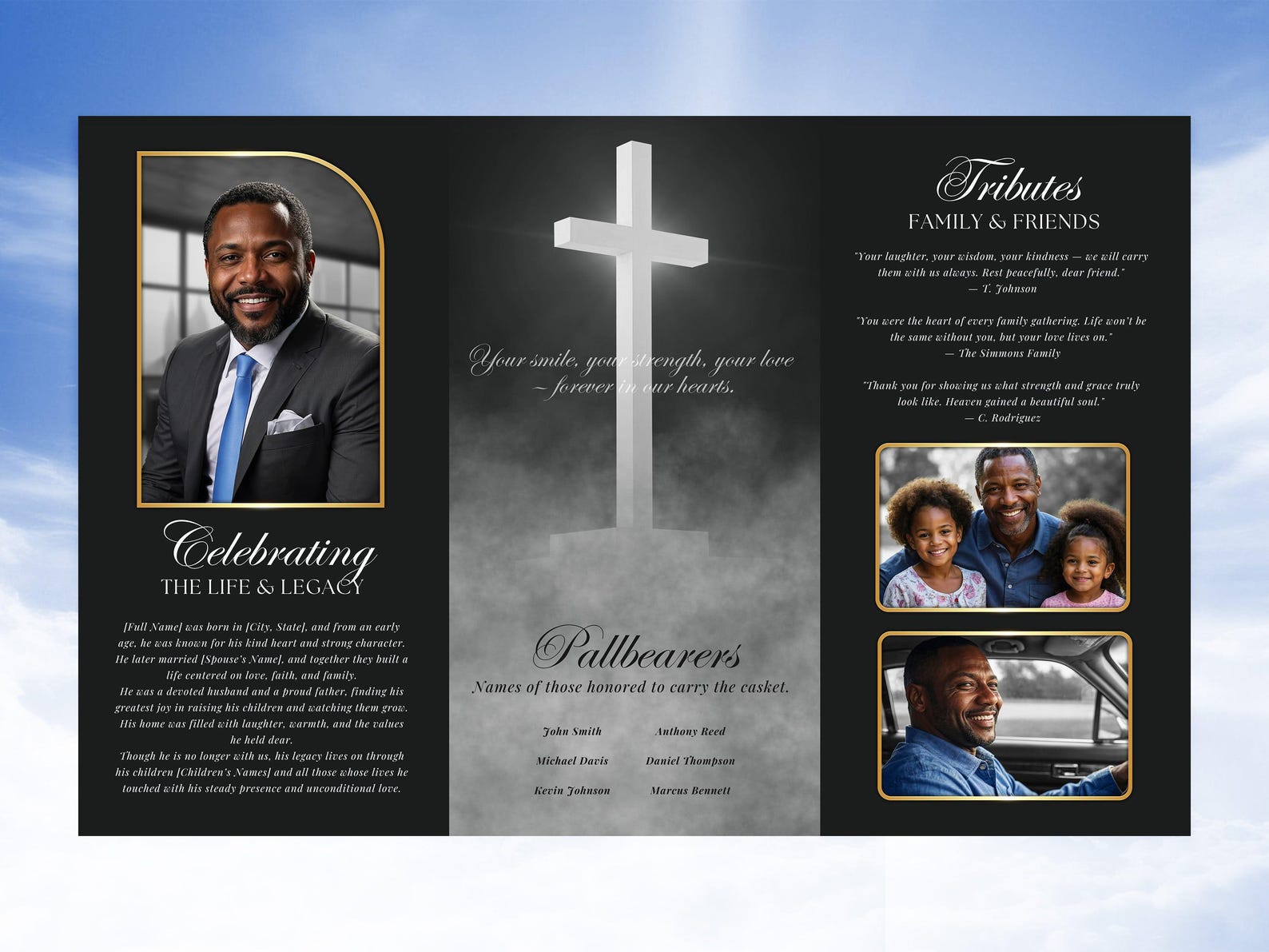 Mens Funeral Program Template - Obituary Trifold Template for Men ...