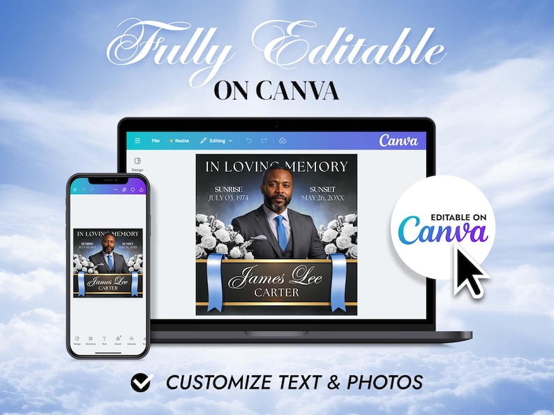 Elegant Funeral Announcement Template – Social Media Memorial ...