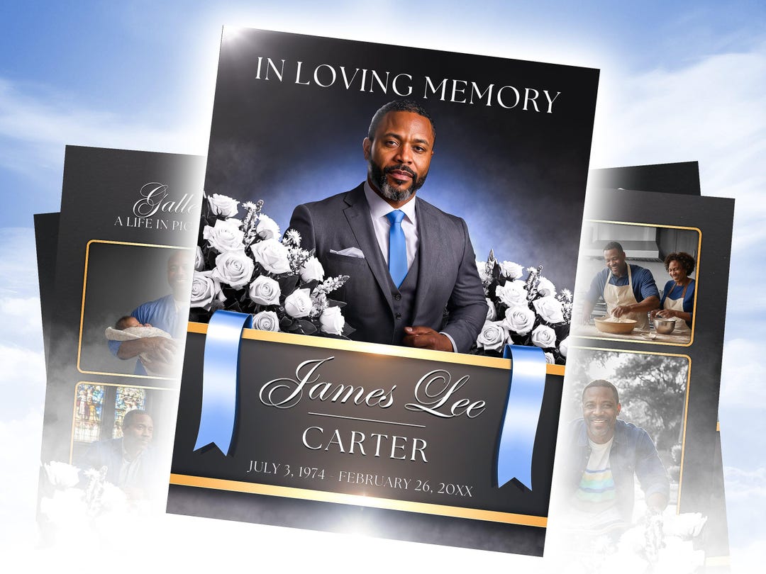 Men's Funeral Program Template - 8-page Funeral Booklet - Obituary ...