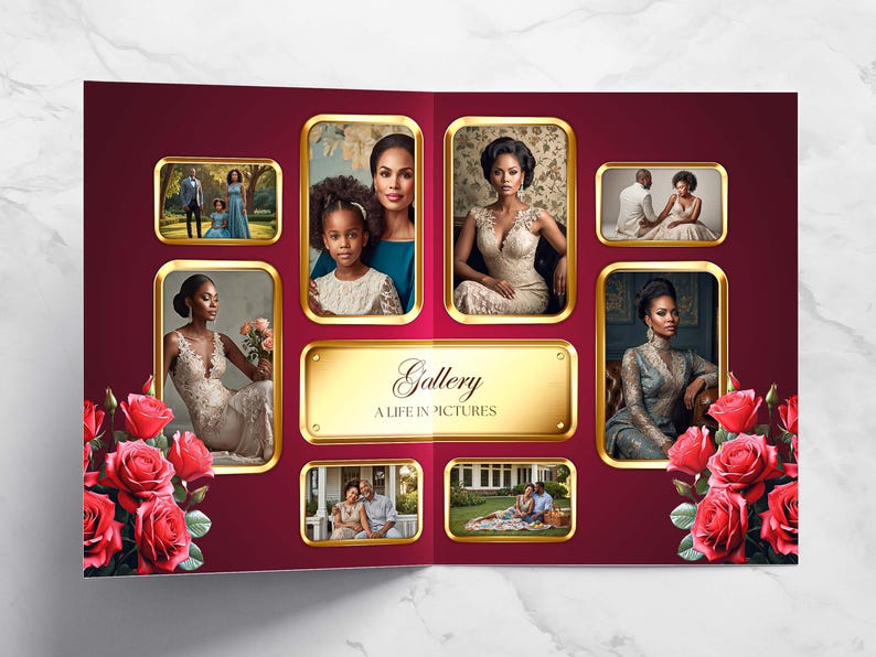 Red Roses Funeral Program Template, 8-page Obituary Booklet ...