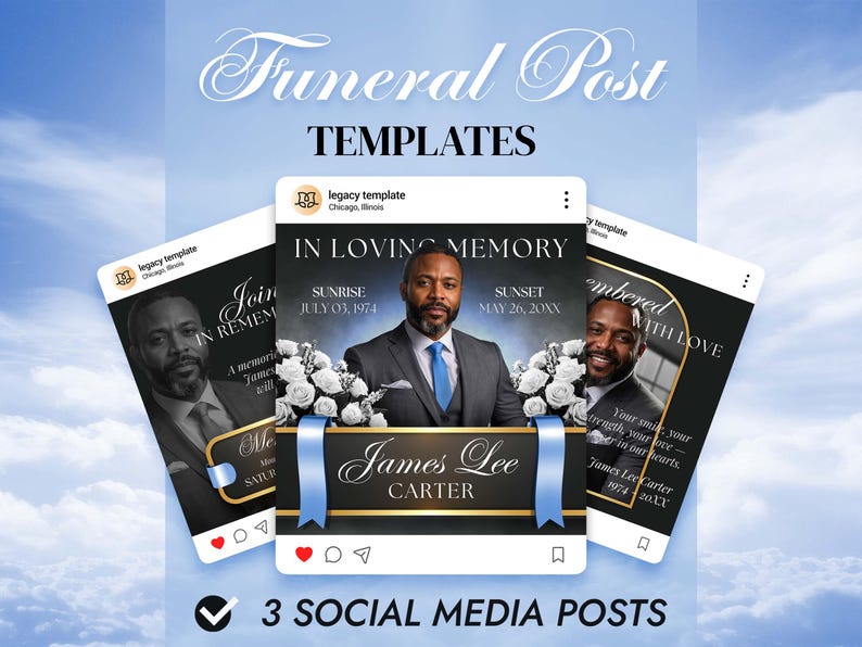 Elegant Funeral Announcement Template – Social Media Memorial ...