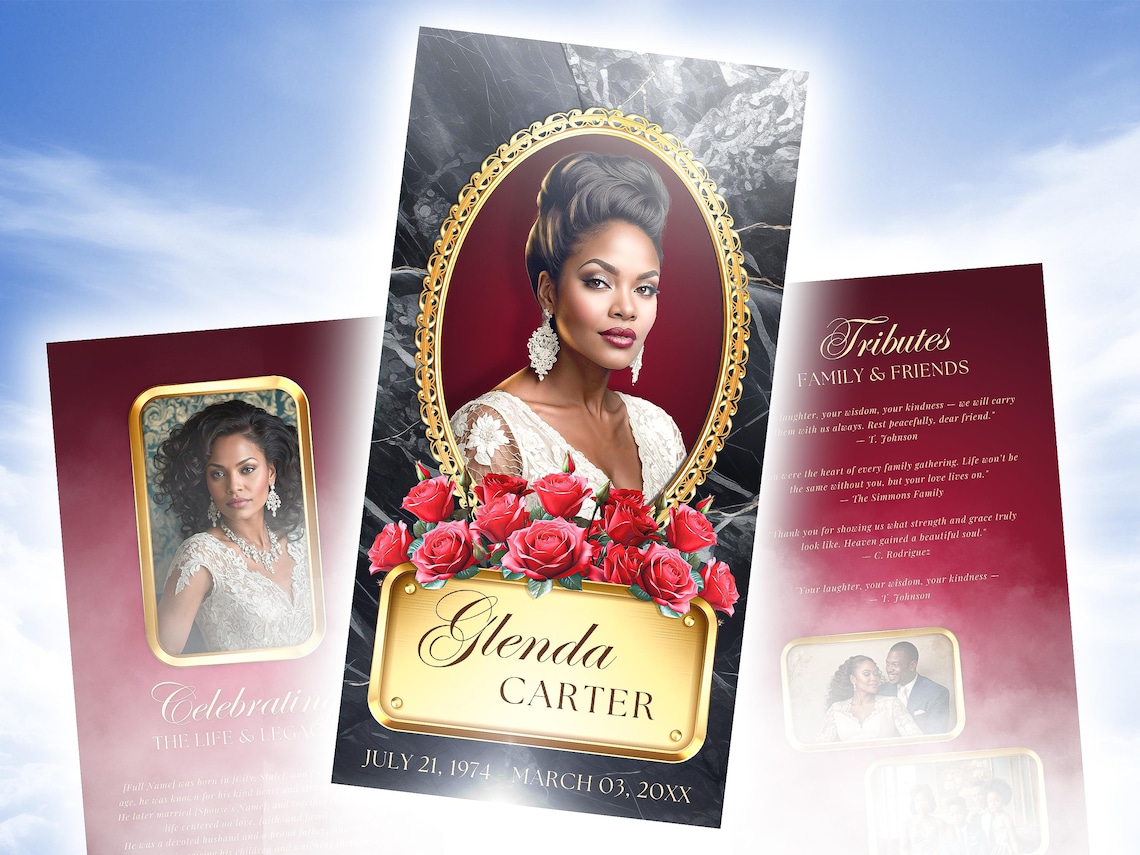 Women Funeral Program Template - Obituary Trifold Template for Lady ...