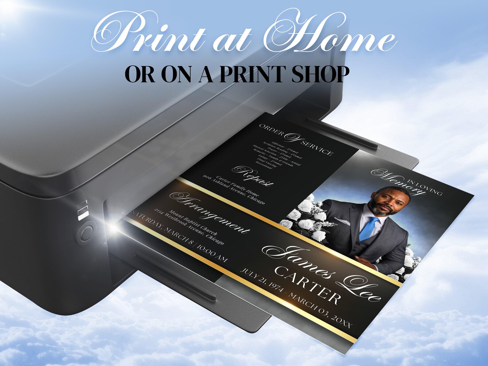 Mens Funeral Program Template - Obituary Trifold Template for Men ...