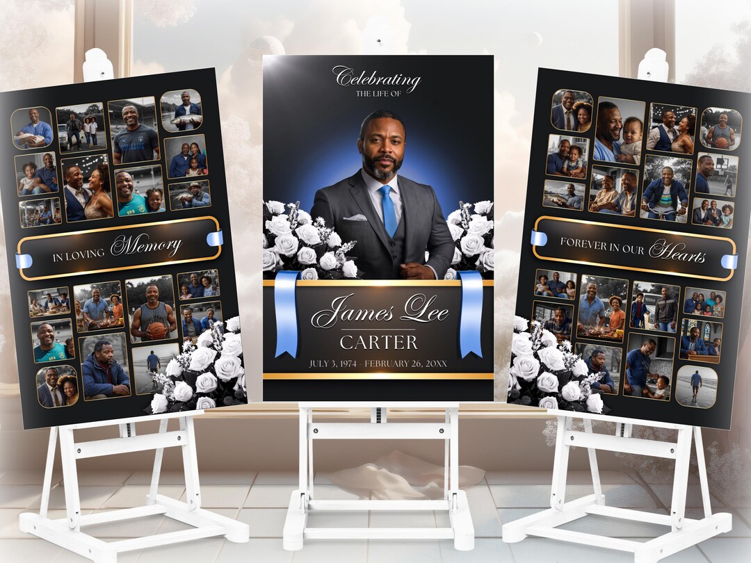 Memorial Photo Board Set Template for Easel - Editable Funeral Poster ...