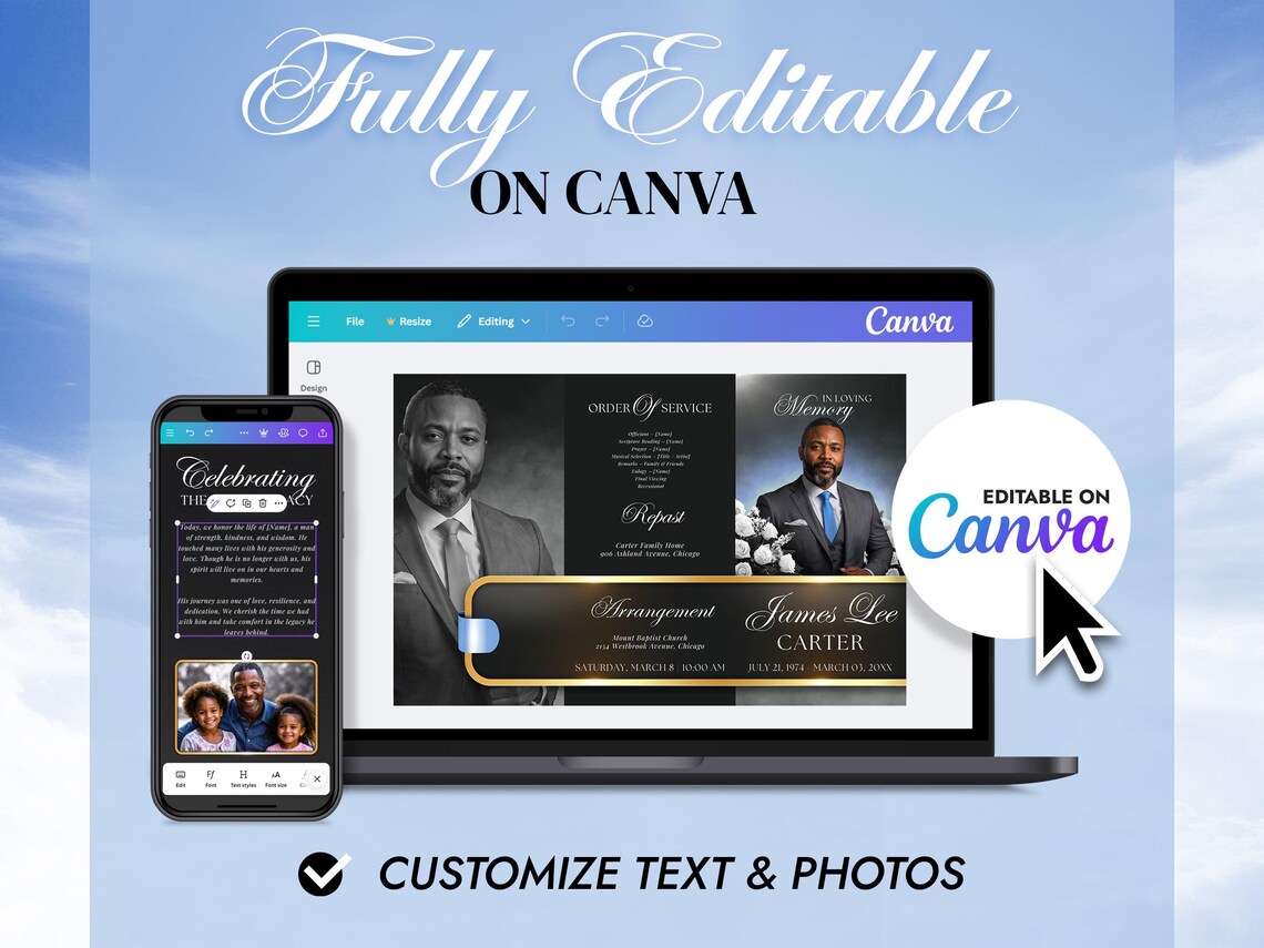Mens Funeral Program Template - Obituary Trifold Template for Men ...
