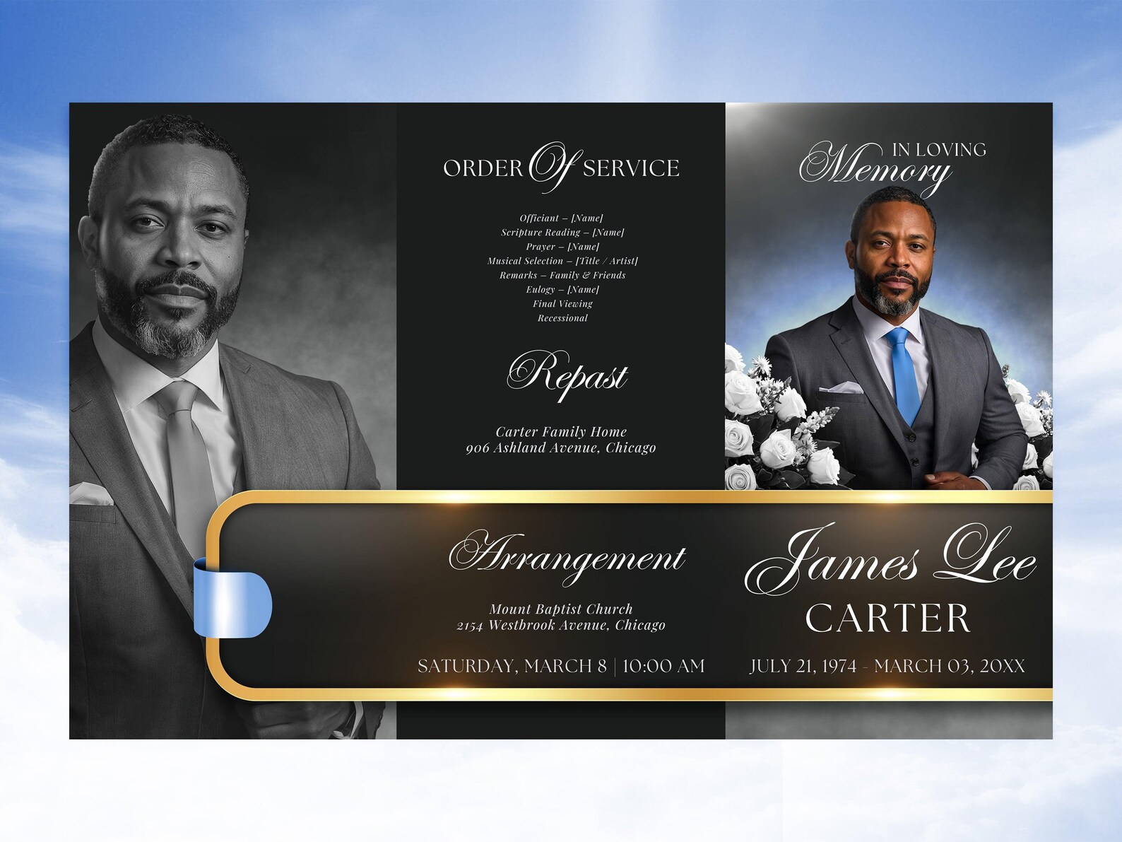 Mens Funeral Program Template - Obituary Trifold Template for Men ...