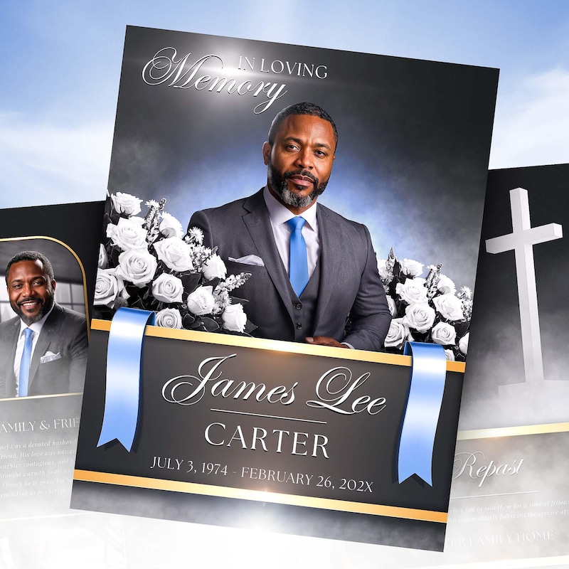 Blue Obituary Template - Etsy