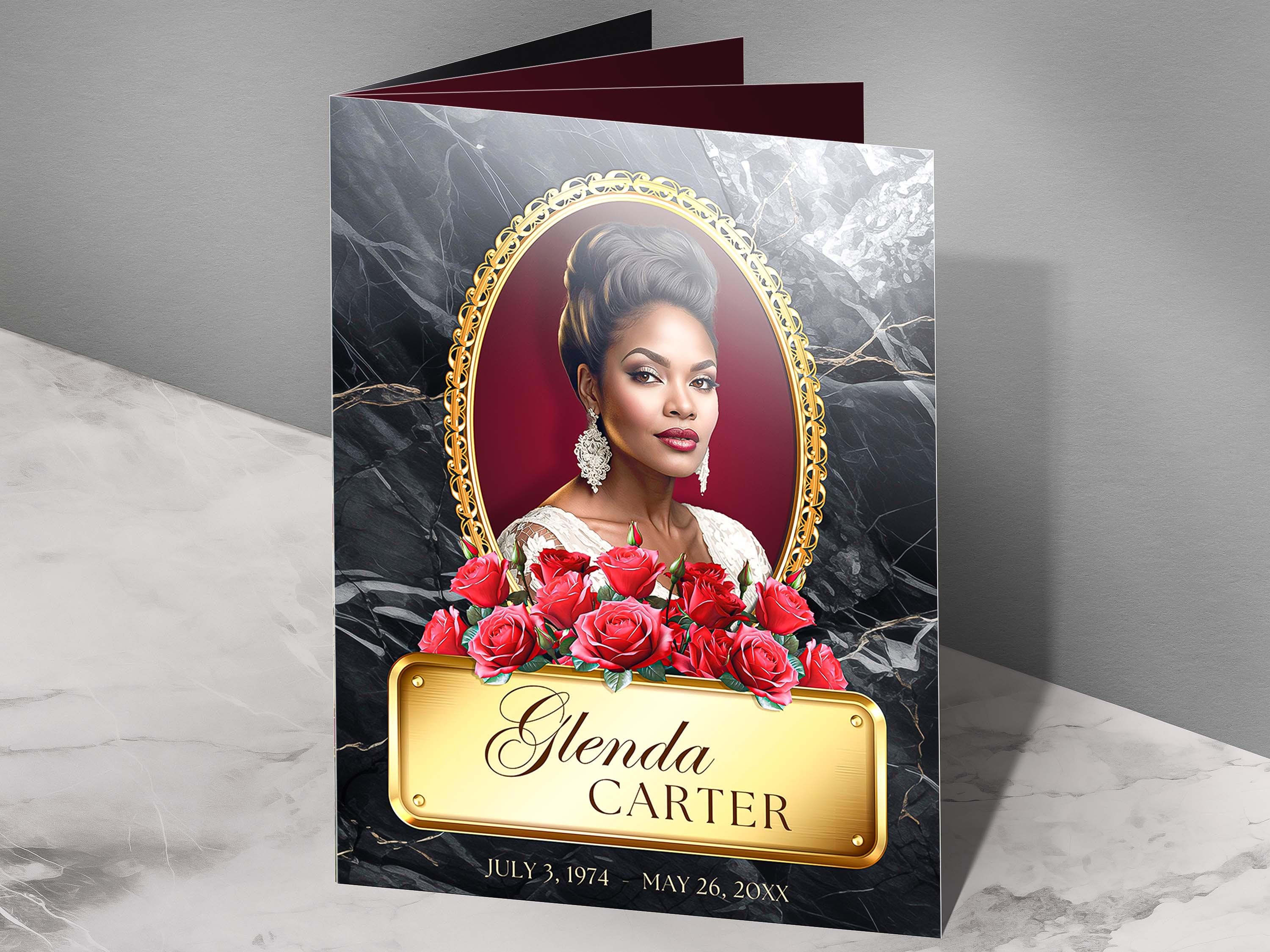 Red Roses Funeral Program Template, Celebration of Life, Printable ...