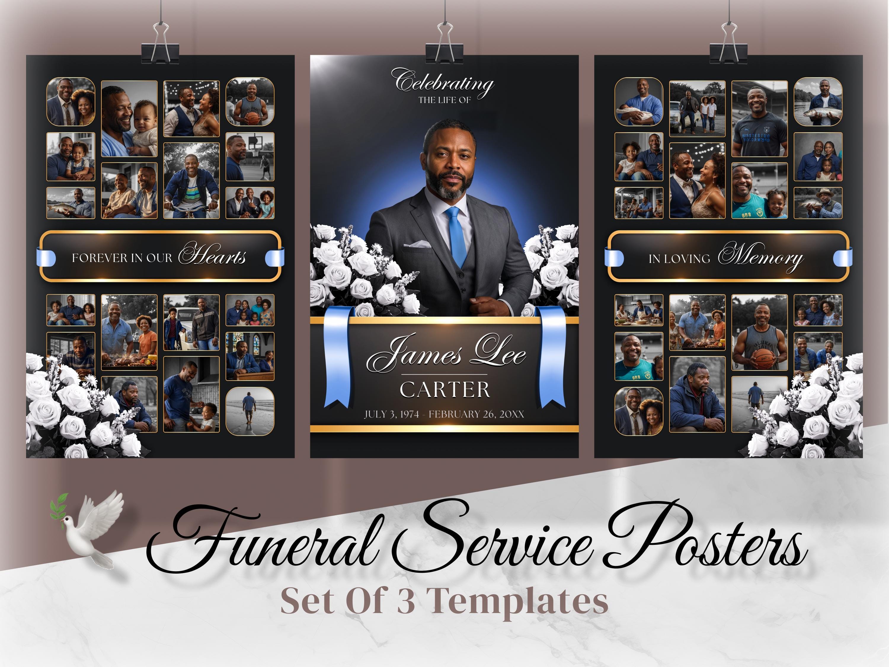 Memorial Photo Board Set Template for Easel - Editable Funeral Poster ...