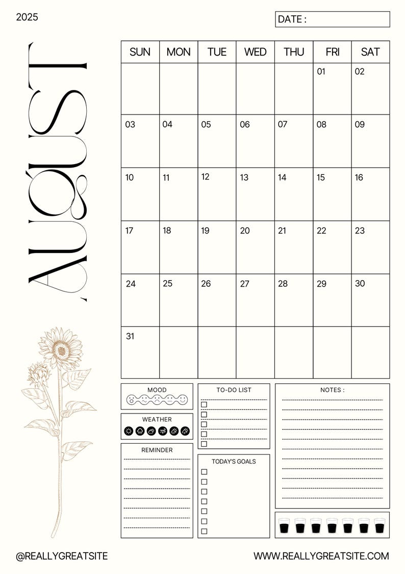 2025 Digital Planner PDF, Minimalist Floral Yearly Planner, Daily ...