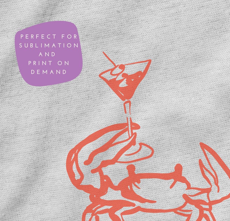 Crab SVG, Martini Summer Sublimation, Marine Animals PNG, Coquette ...