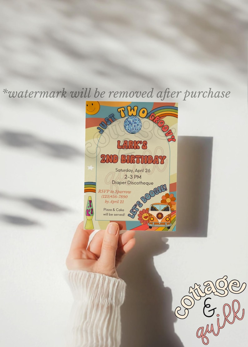 Two Groovy Birthday Invitation | Retro 60s Disco Party (editable ...