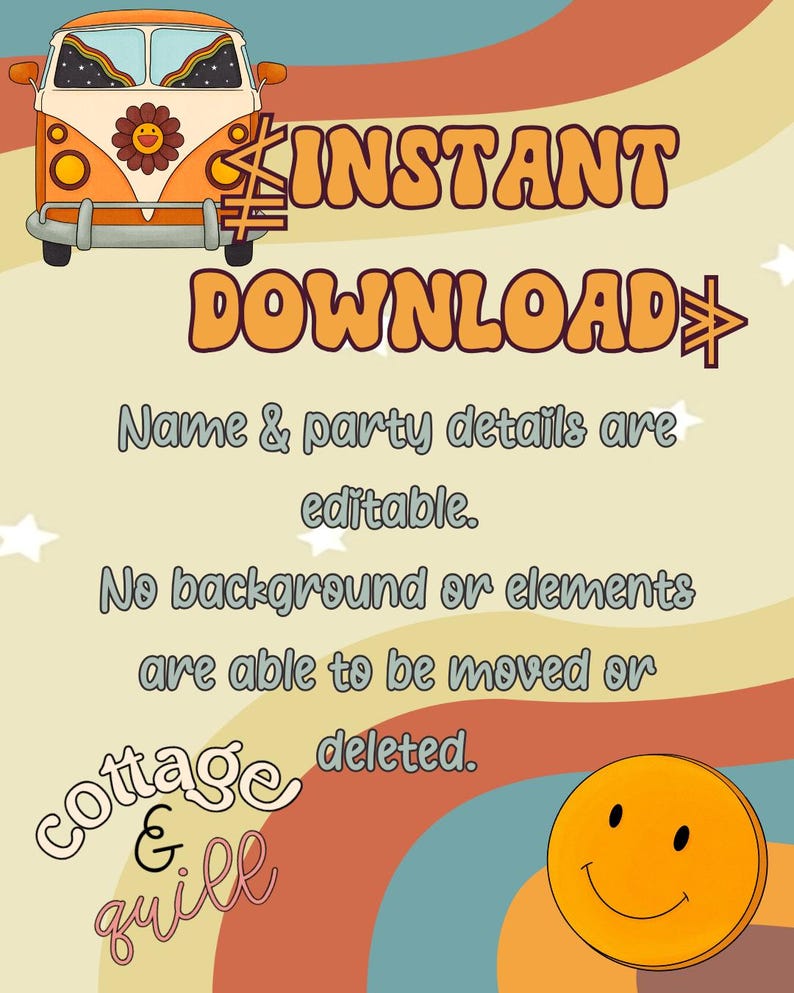 Two Groovy Birthday Invitation | Retro 60s Disco Party (editable ...