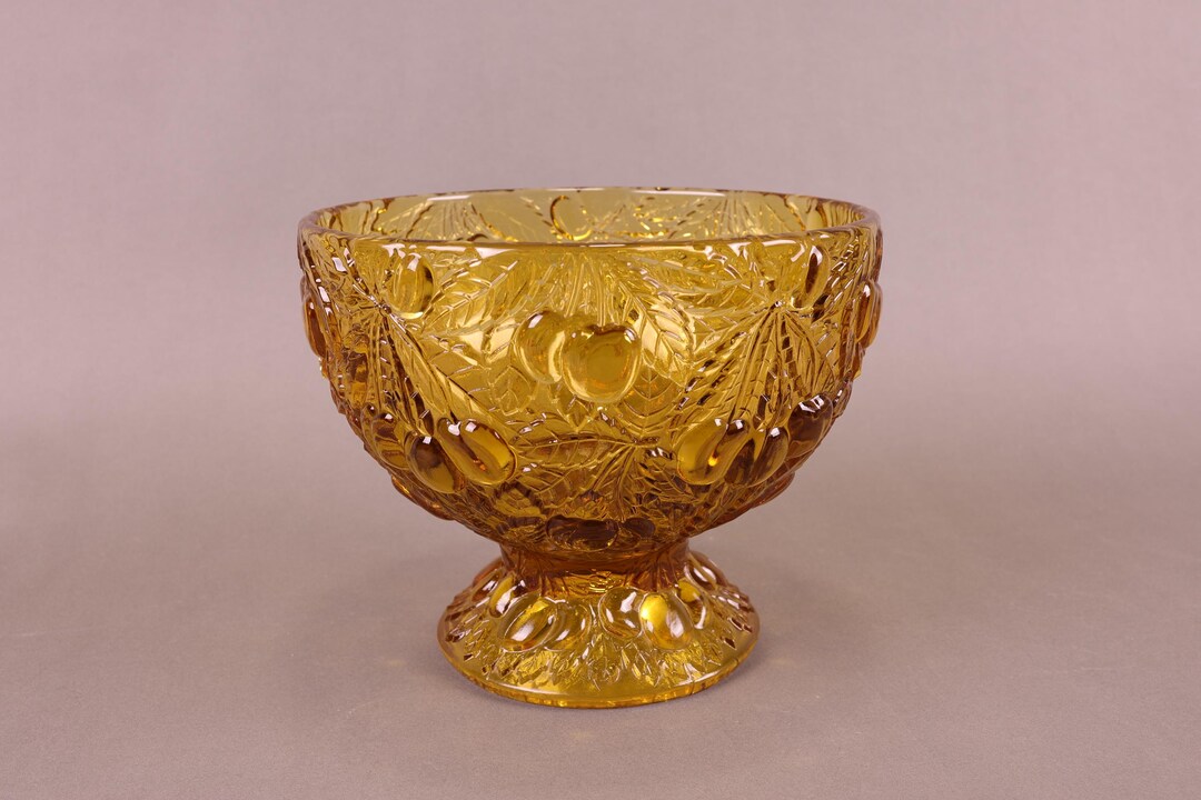 Josef Inwald Barolac Amber Glass Bowl | 1940s Czech Cherry Design - Etsy