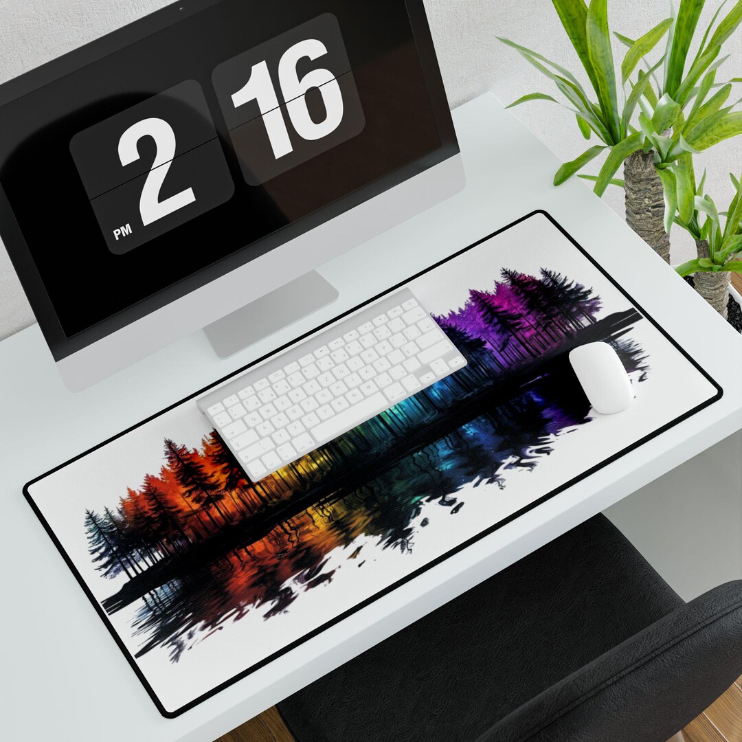 Colorful Forest Reflection Desk Mat - Vibrant Office Decor for Nature ...