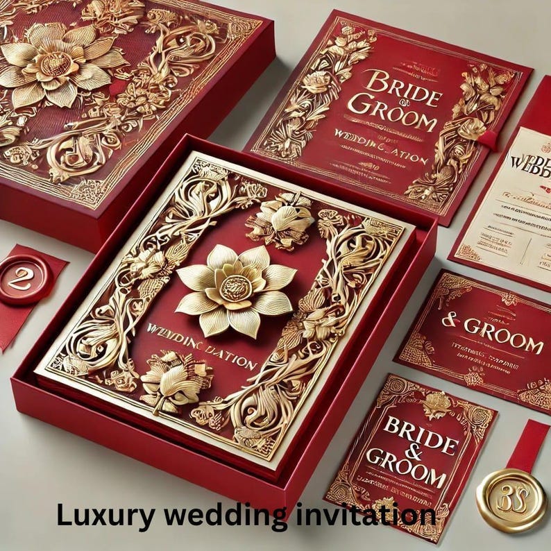 Luxury Wedding Invitation Box Set – Elegant Gold Foil Handmade Cards ...