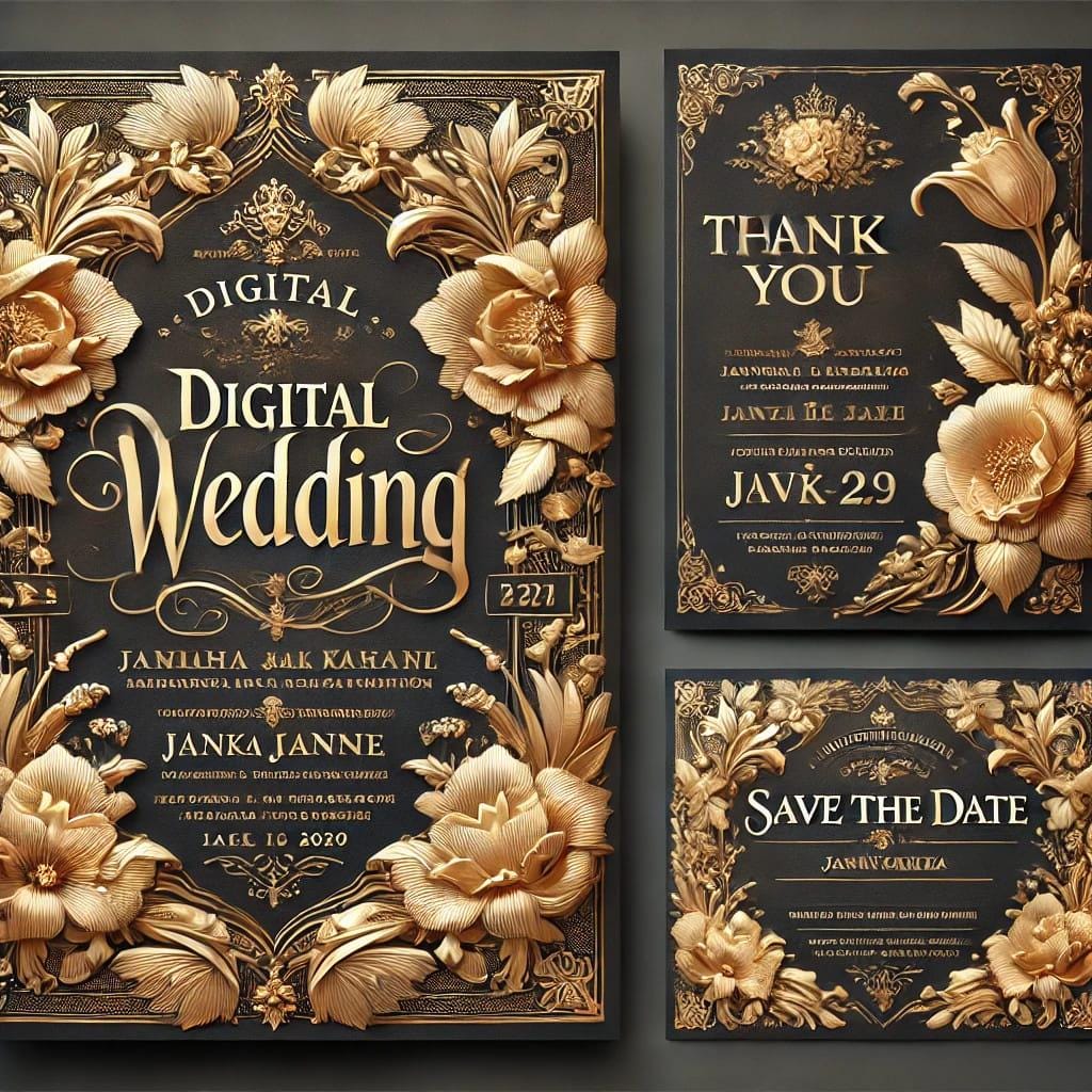 Luxury Wedding Invitation: Gold Floral Baroque Template (digital ...