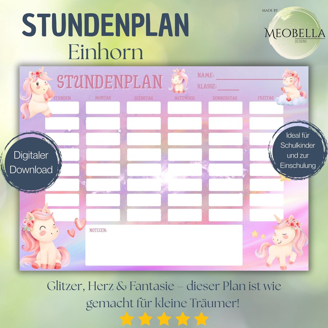 Timetable Template - Printable Timetable A4 Unicorn Primary School ...