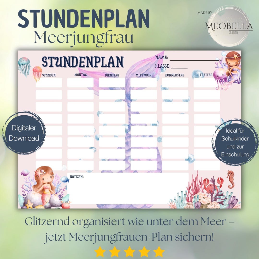 Timetable Template Timetable to Print A4 Mermaid Primary School Child ...