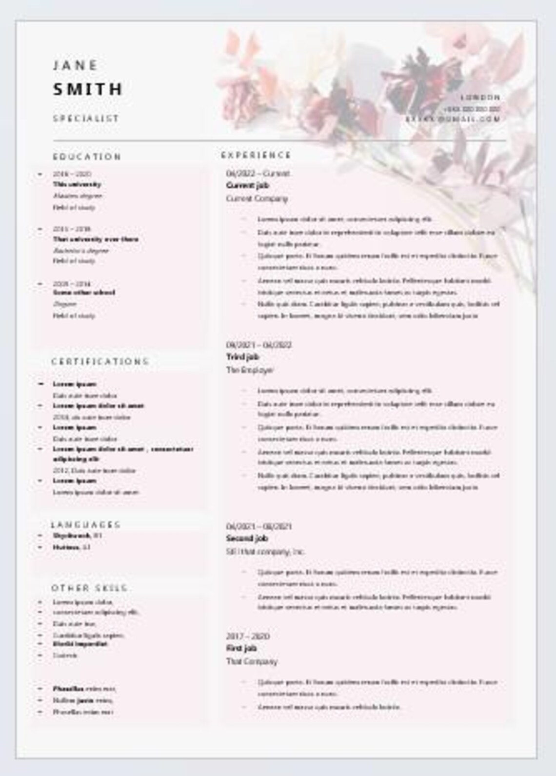 Floral CV Template - Etsy
