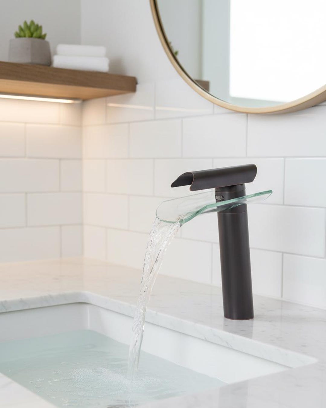 Waterfall Glass Brass Kitchen Faucet, Island Faucet, Black Brass Sink ...
