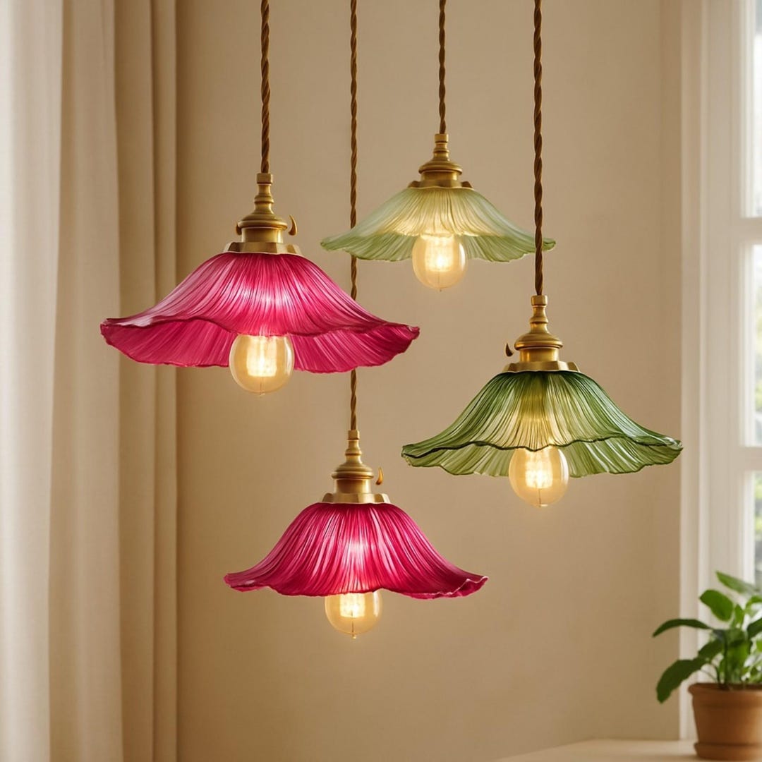 Vintage Floral Glass Pendant Light: Cottagecore Ceiling Fixture - Etsy