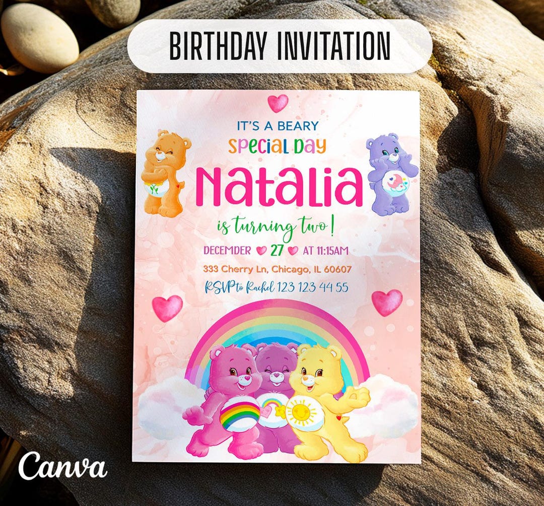 Care Bears Birthday Invitation, Printable Editable Birthday Party ...