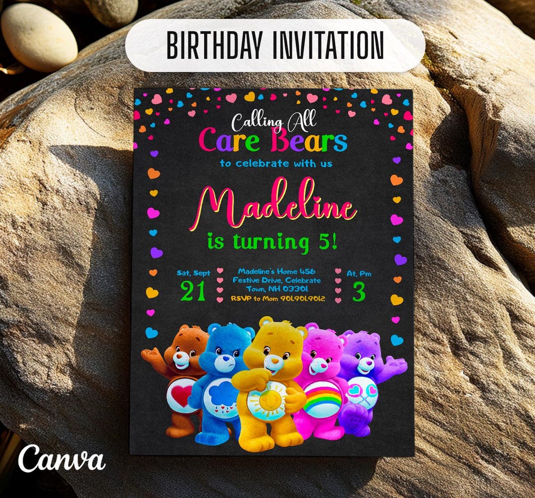 Care Bears Birthday Invitation, Printable Editable Birthday Party ...