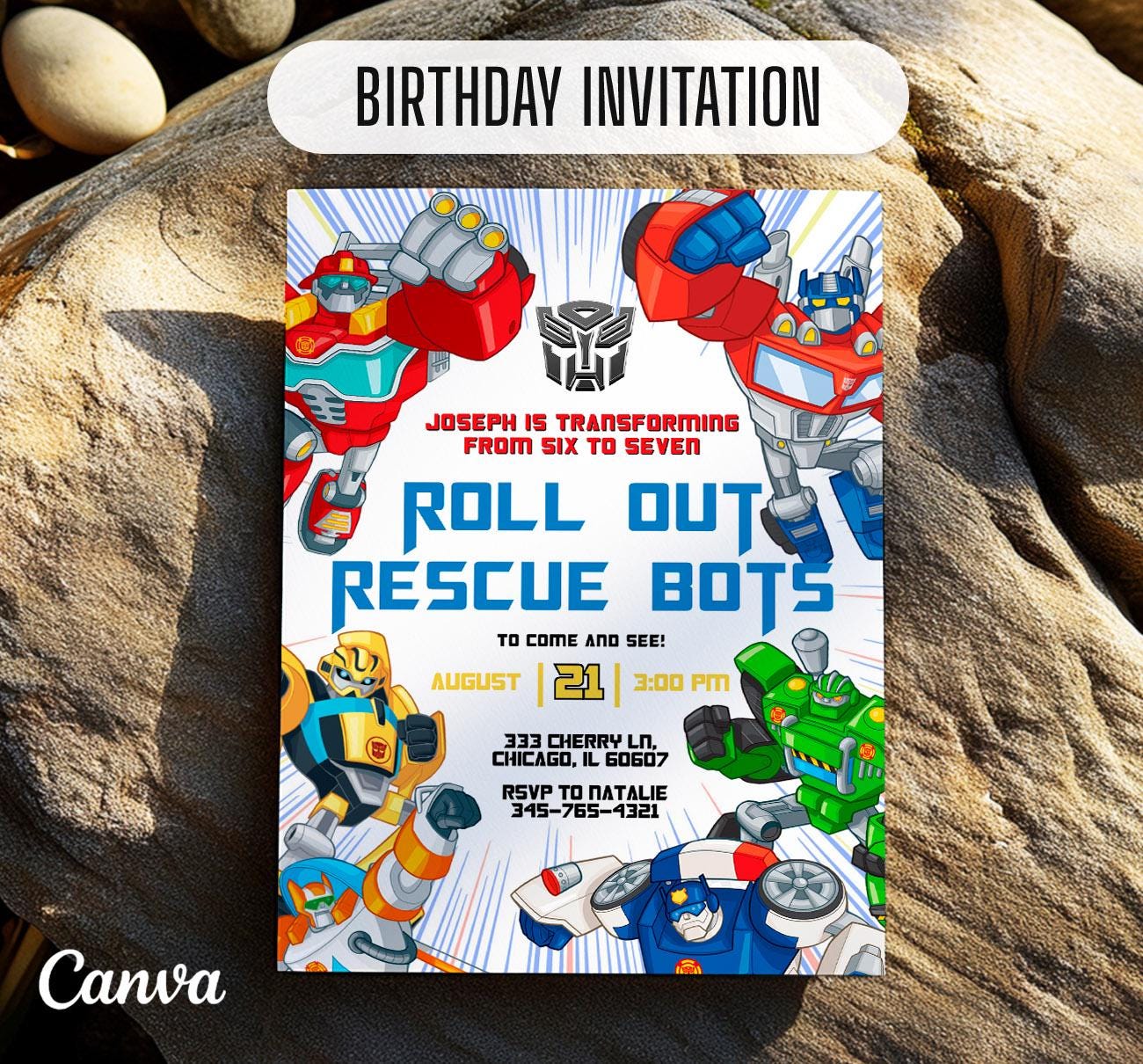 Printable Rescue Bots Birthday Invitation, Optimus Prime Invite ...