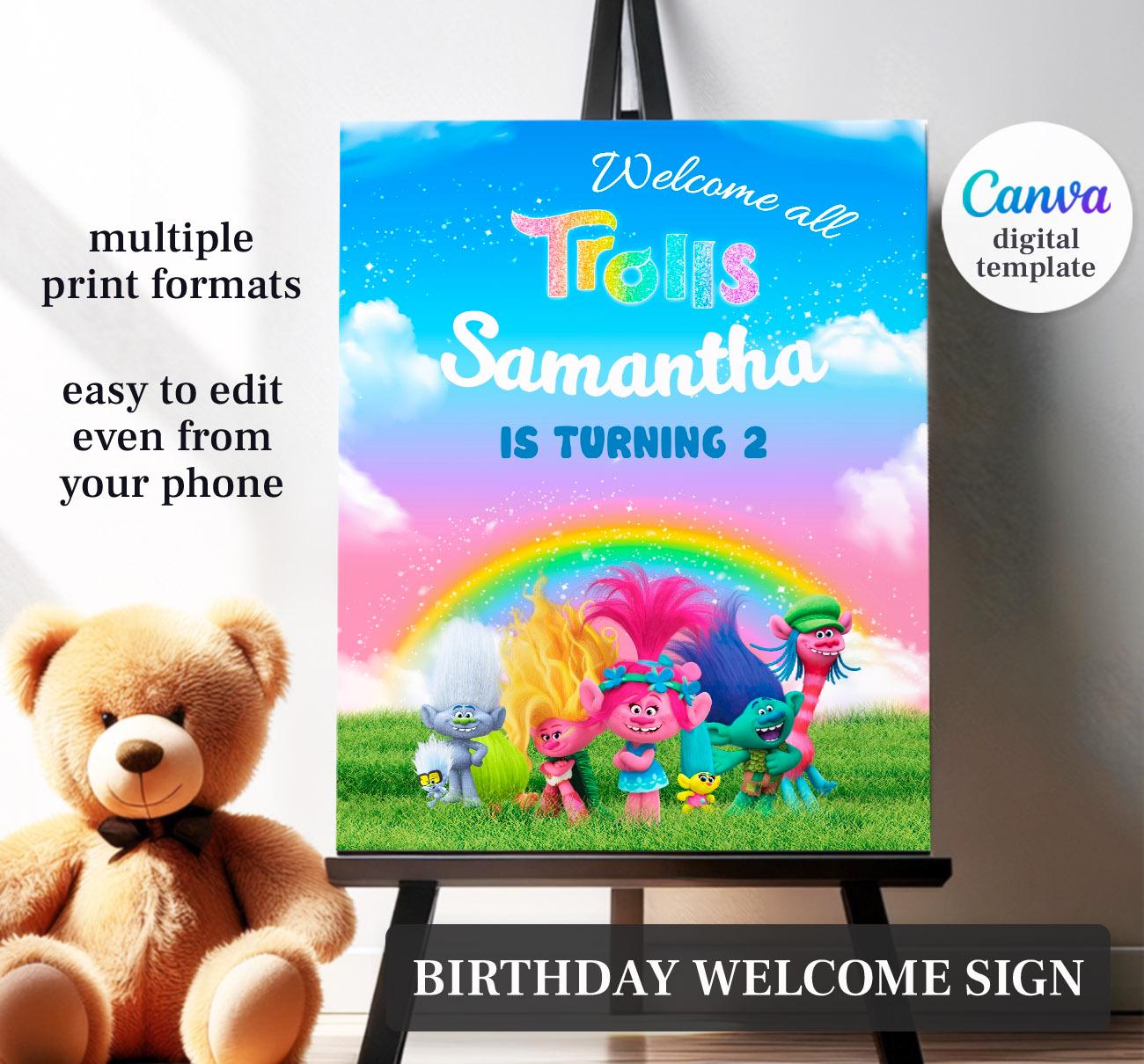 Trolls Printable Welcome Sign Template, Poppy Birthday Party Welcome in ...