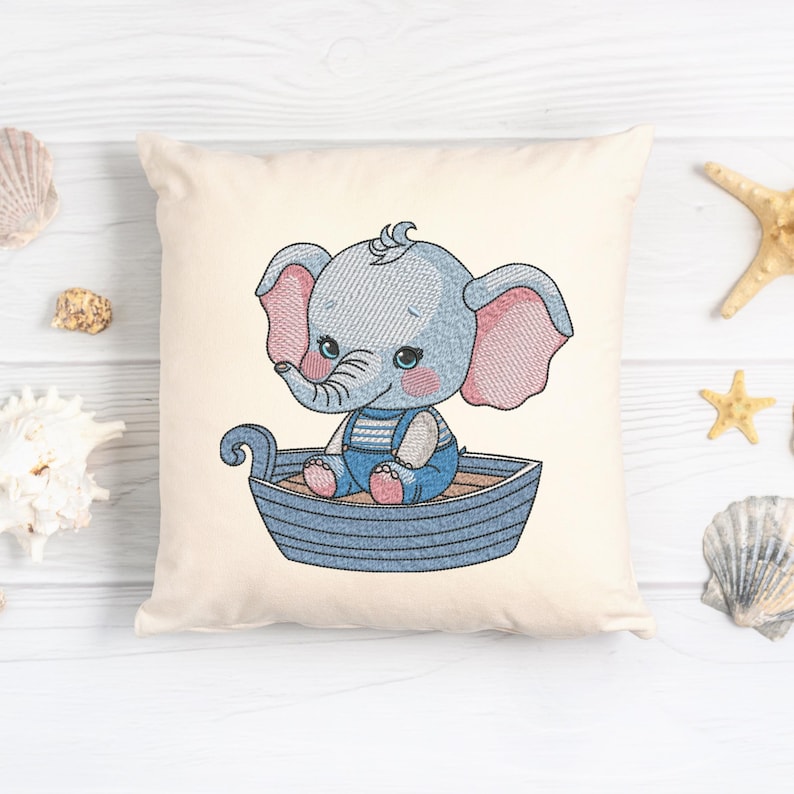 Elephant on Boat Embroidery Design: Safari Animal Machine Embroidery ...