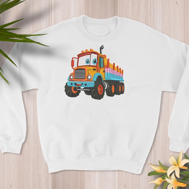 Cute Construction Truck Embroidery Design, Cartoon Lorry Machine ...