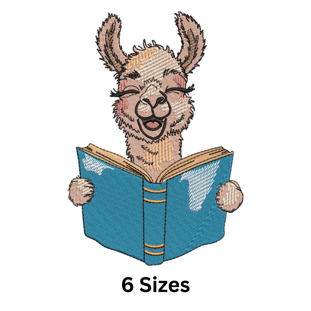 Reading Llama Machine Embroidery Design: Bookish Funny Animal Pattern ...