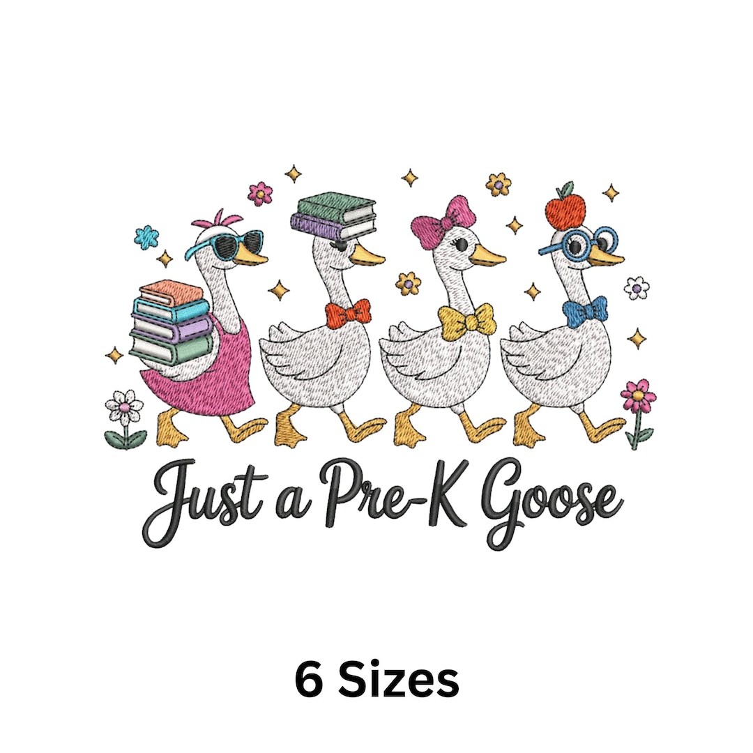 Just a Pre-k Goose Machine Embroidery Design With Books for Readers and ...