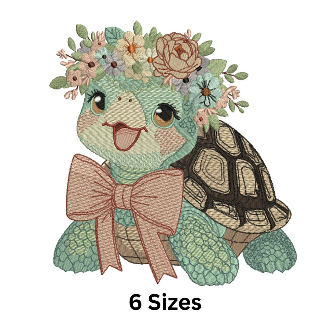 Cute Turtle Embroidery Pattern, Floral Turtle With Bandana Embroidery ...