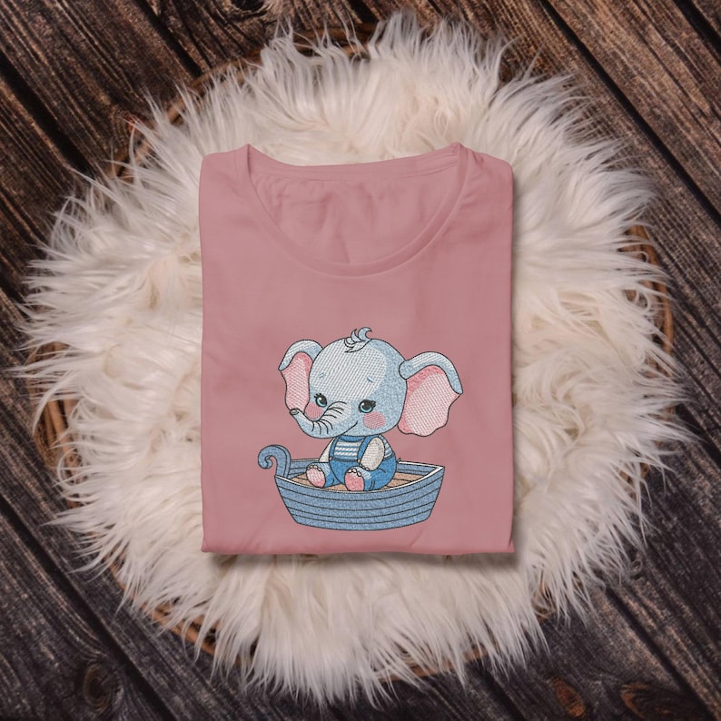 Elephant on Boat Embroidery Design: Safari Animal Machine Embroidery ...