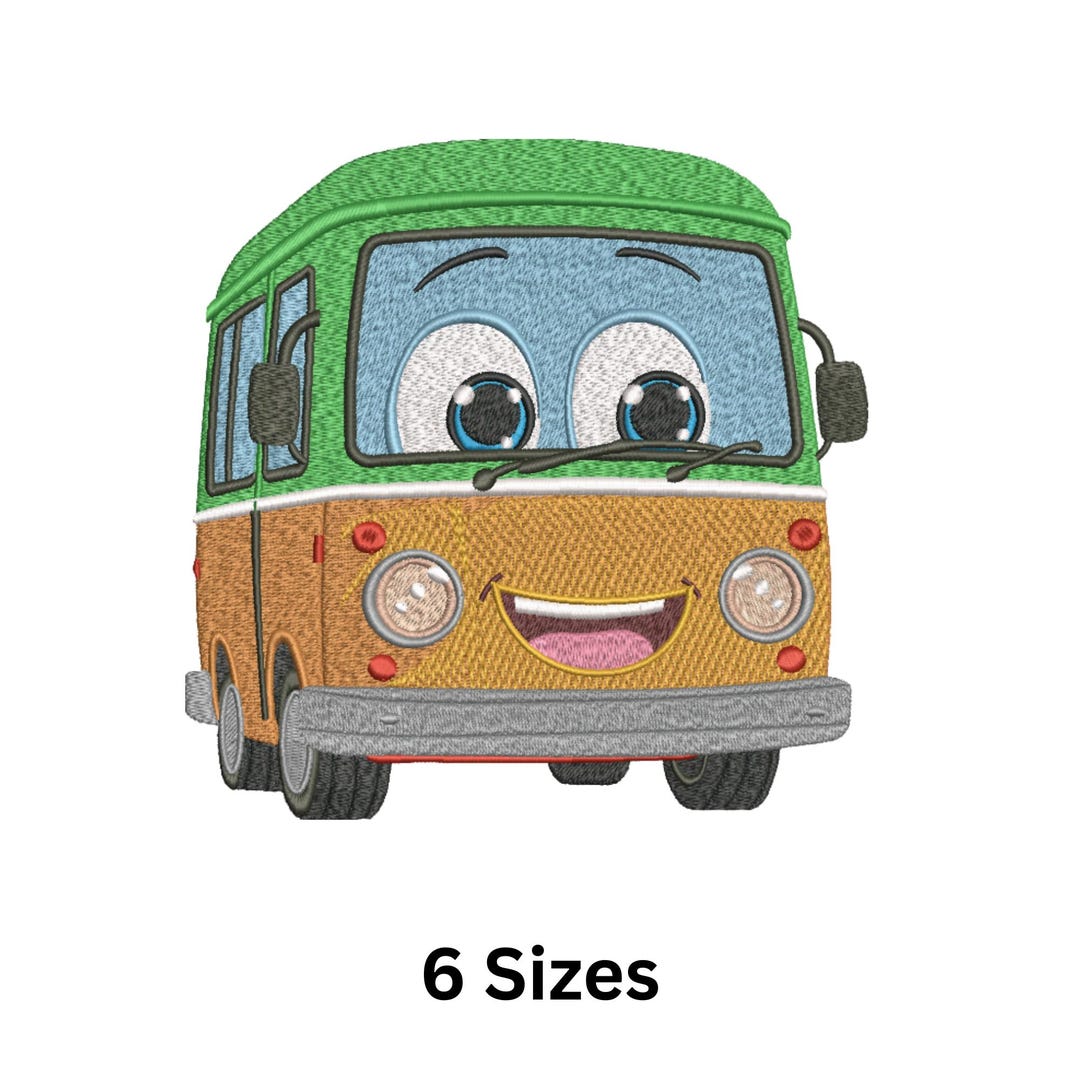 Cartoon Bus Embroidery Design: Smiling Van Machine Pattern (6 Sizes) - Etsy