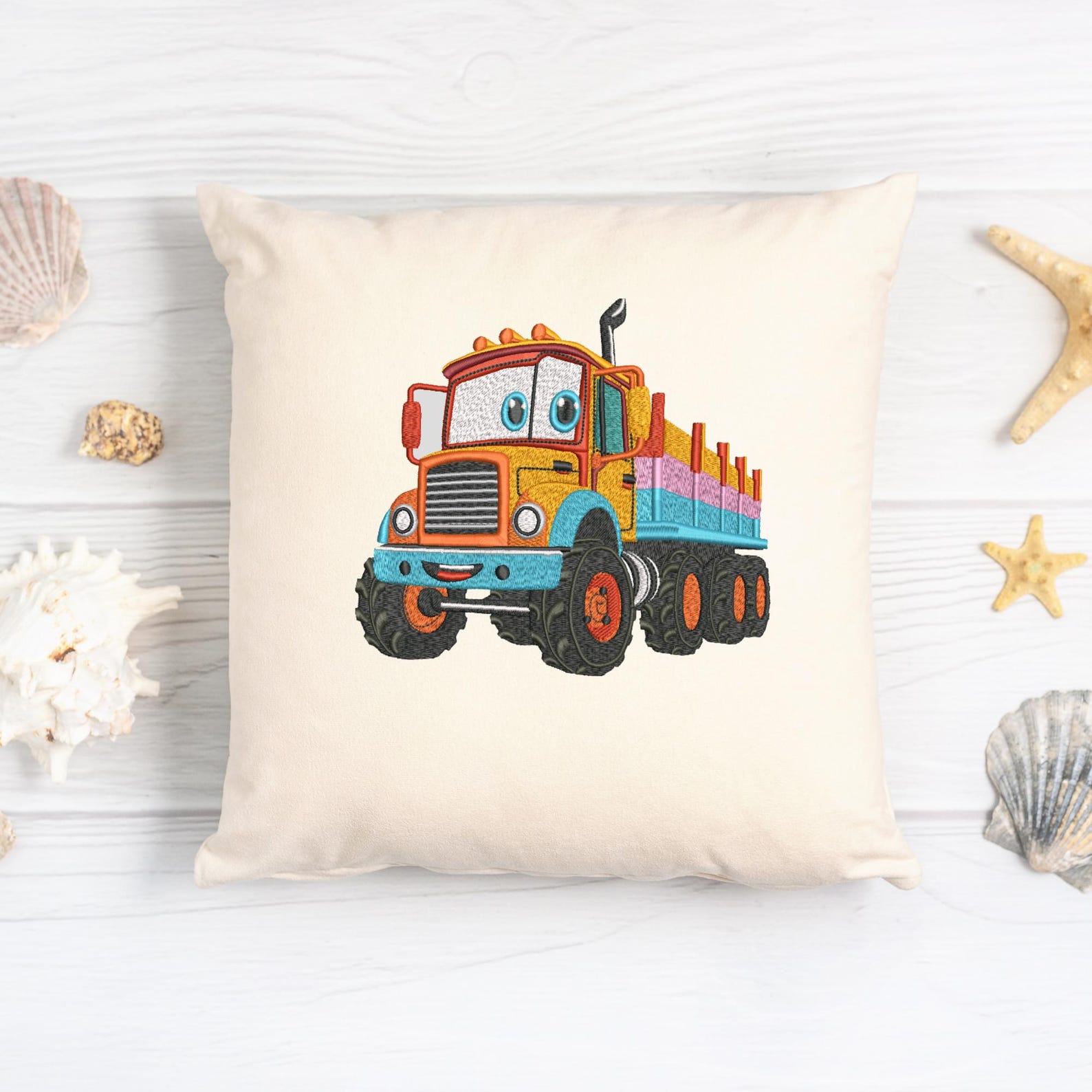 Cute Construction Truck Embroidery Design, Cartoon Lorry Machine ...