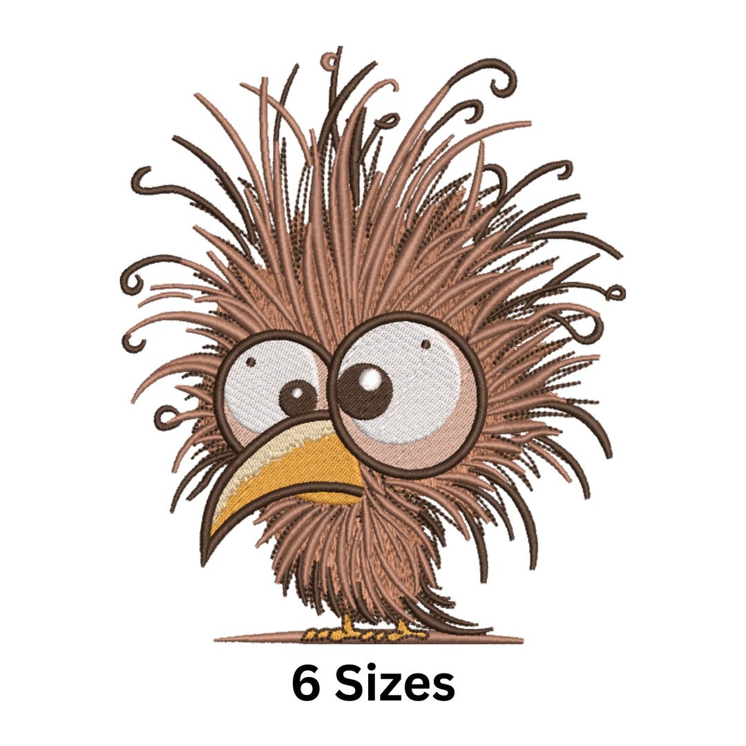 Funny Bird Machine Embroidery Design: Crazy Hair Cartoon Bird (6 Sizes ...