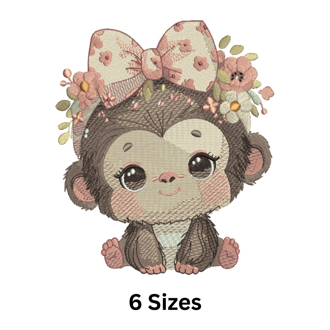 Baby Monkey Embroidery Design, Cute Safari Animal With Bandana ...