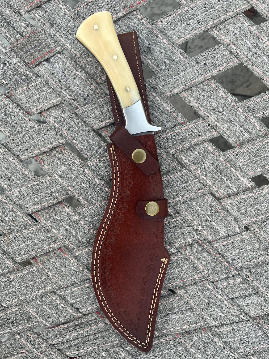 Handmade Kukri Knife: Japanese 14C28N Steel Blade, Bone Handle - Etsy