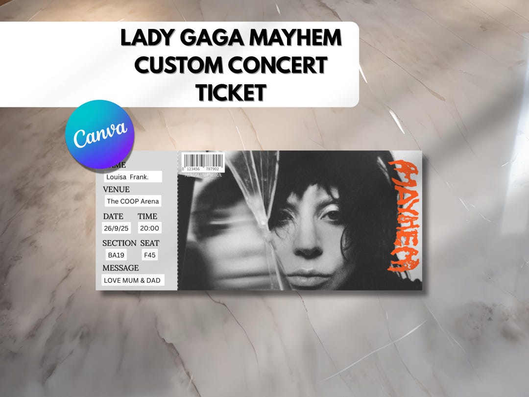 Lady Gaga Mayhem Tour Editable Concert Ticket Canva Template ...