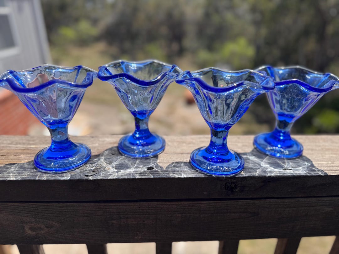 Vintage Bormioli Rocco Italy Blue Glass Sundae Ice Cream Tulip Dessert ...